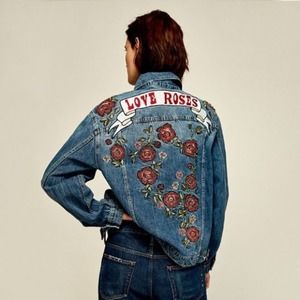 Zara | Jackets & Coats | Zara Rare Love Roses Embroidered Floral Denim ...